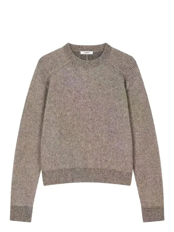 STUDIO TOMBOY Round Neck Striped Knit Sweater - Neutrals