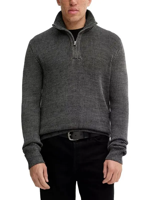 Marc O'polo Half-zip Ribbed Sweater - Grey