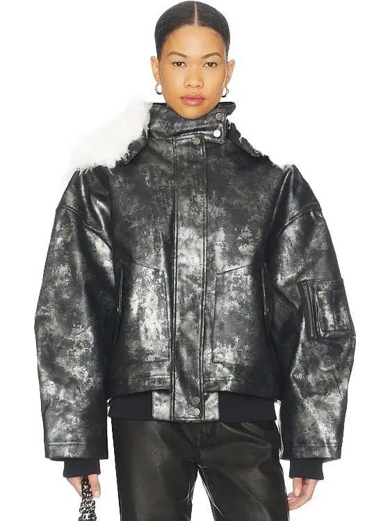 JADED LONDON Faux Fur Collar Bomber Jacket - Black