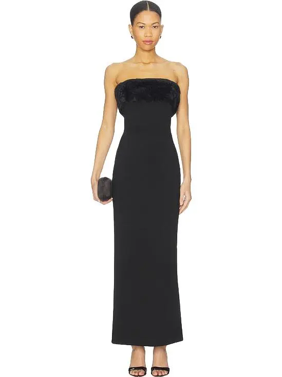 Superdown Maxi Dress With Faux Fur Trim - Black