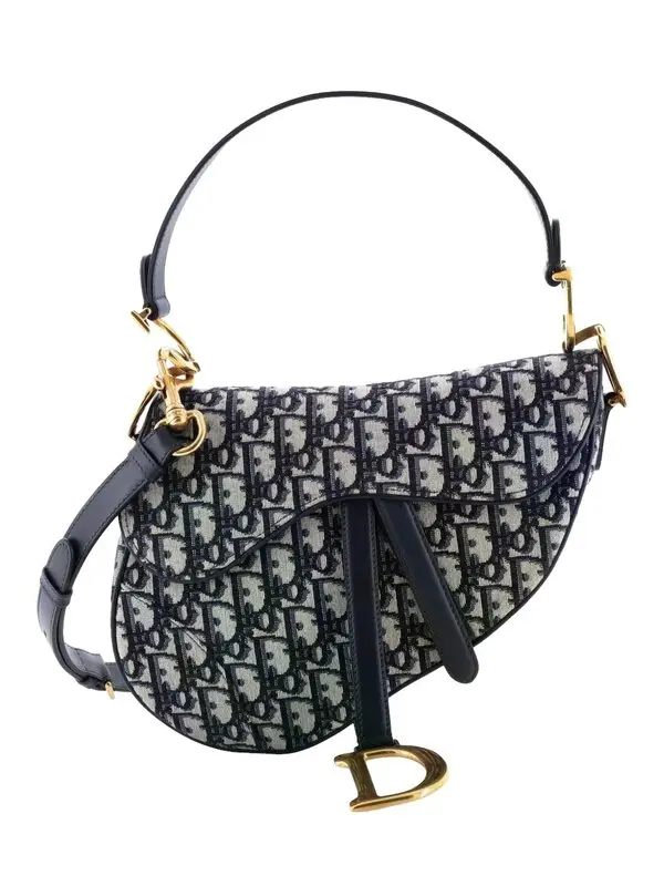Dior Saddle Handbag With Strap Oblique Canvas Medium Shoulder Bag - Blue