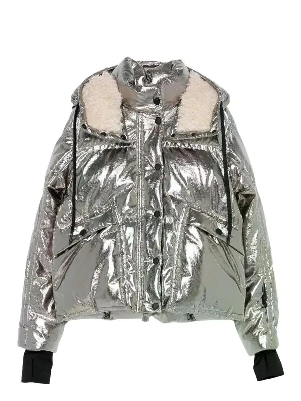 Moncler Calaque Metallic Hooded Ski Jacket - Silver