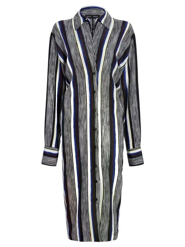Proenza Schouler Striped Midi Shirt Dress - Black