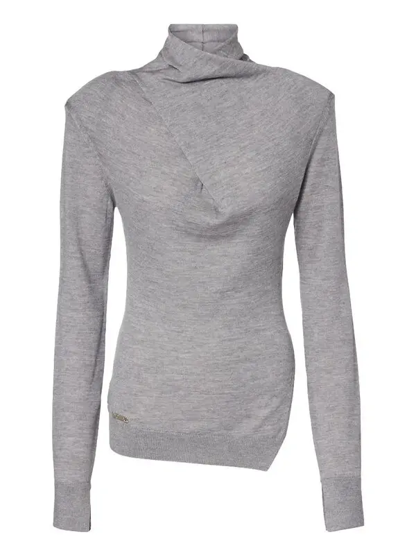 Attico Virgin Wool Turtleneck Sweater With Shoulder Pads - Grey