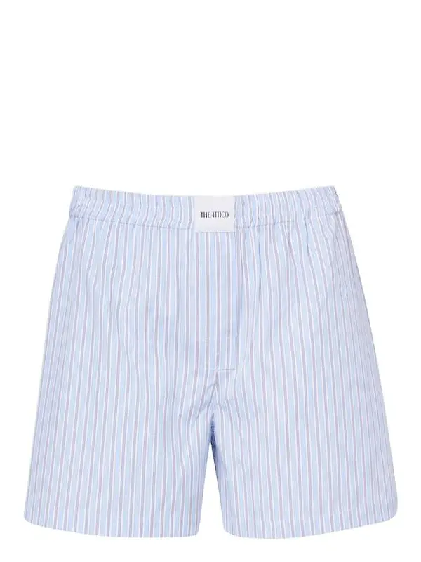 Attico Striped Cotton Shorts - Blue