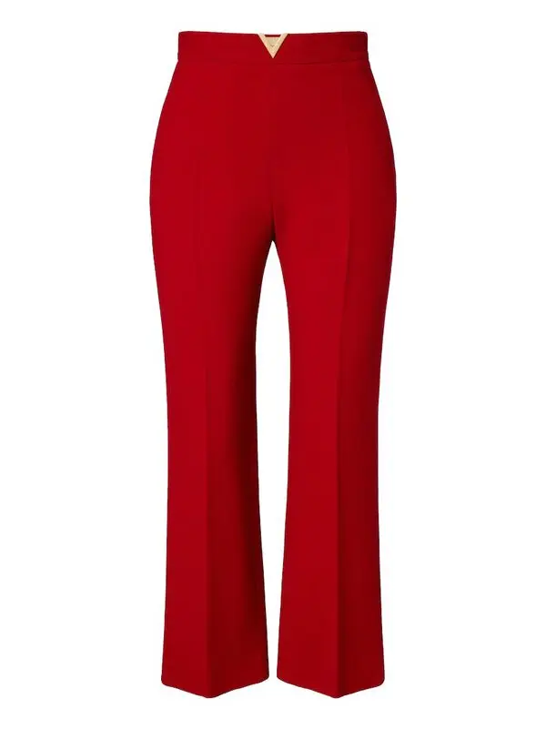 Valentino Garavani Vlogo Cropped Virgin Wool Crepe Straight Trousers - Red