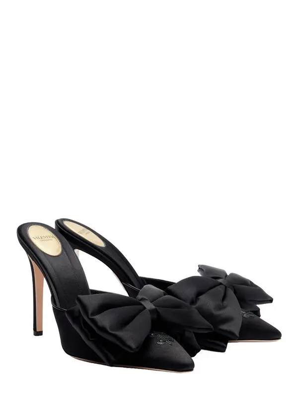Valentino Garavani Yolande 105 Satin Bow Detail Mules - Black