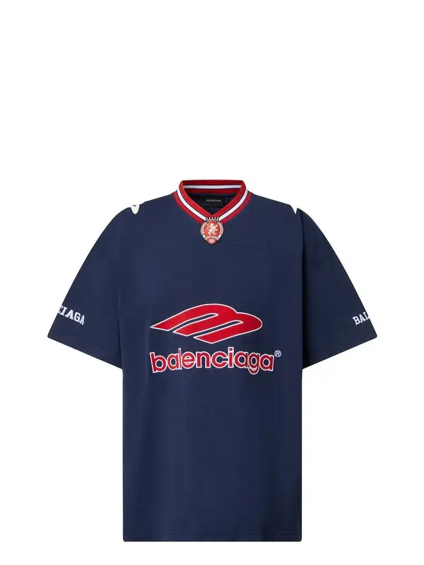 Balenciaga Logo Oversized Cotton Jersey T-shirt - Blue