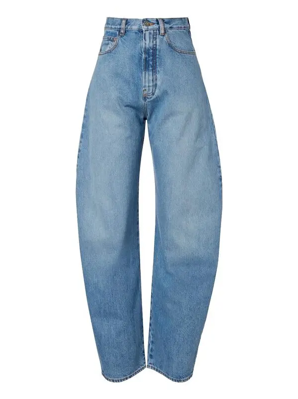 Alaïa High-rise Barrel-leg Jeans In Cloudy - Blue