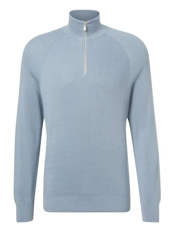 Brunello Cucinelli Ribbed-knit Cotton Quarter Zip Sweater - Blue