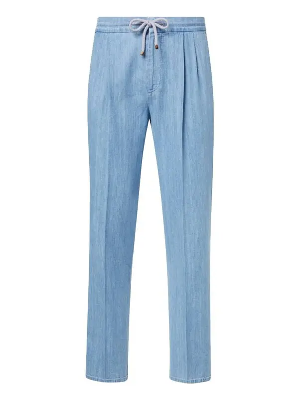 Brunello Cucinelli Pleated Straight Cotton Trousers - Blue