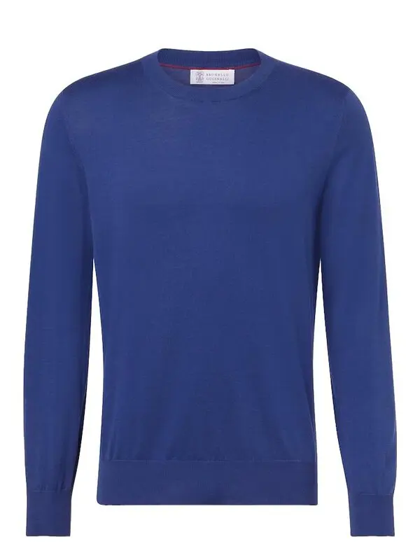 Brunello Cucinelli Cotton Crew Neck Sweater - Blue
