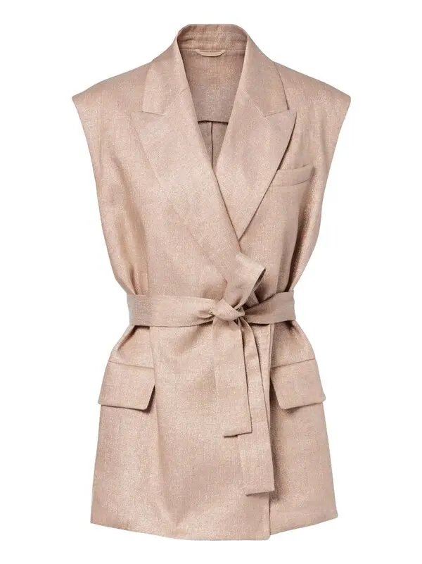 Brunello Cucinelli Belted Linen-blend Vest - Pink