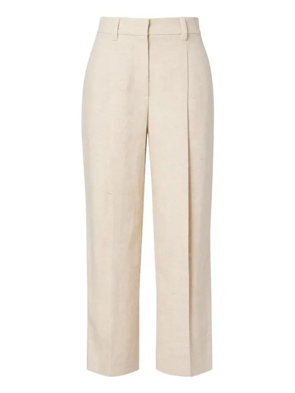 Brunello Cucinelli Cropped Linen And Silk-blend Wide-leg Trousers - Beige