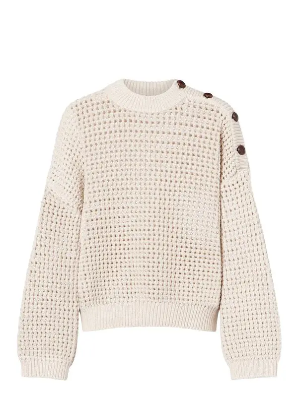 Brunello Cucinelli Cotton-blend Sweater With Buttoned Shoulder - Beige