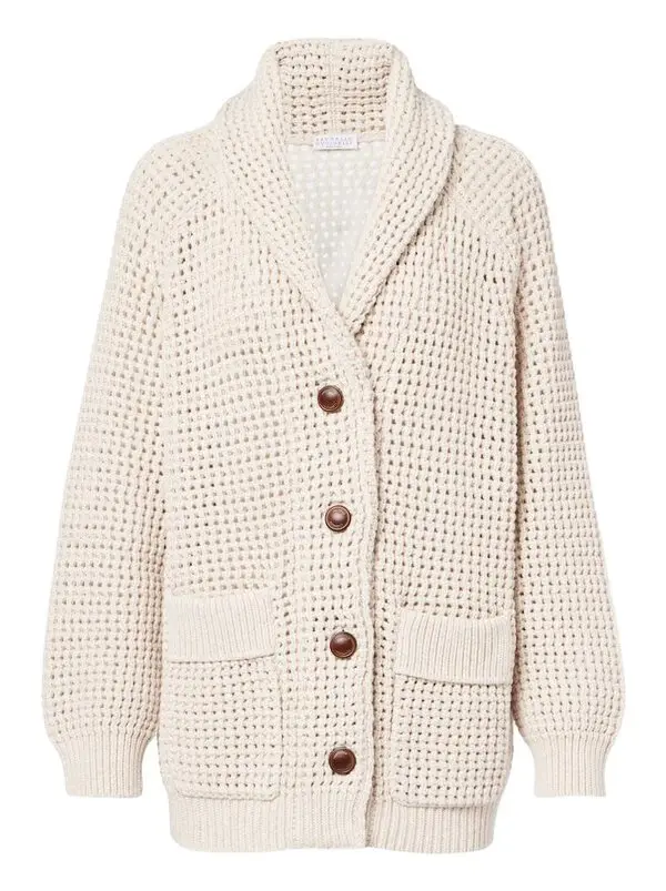 Brunello Cucinelli Open-knit Cotton-blend Cardigan - Beige