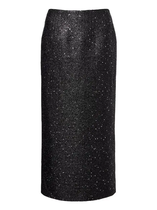 Carolina Herrera Sequined Lame Tweed Pencil Skirt - Black