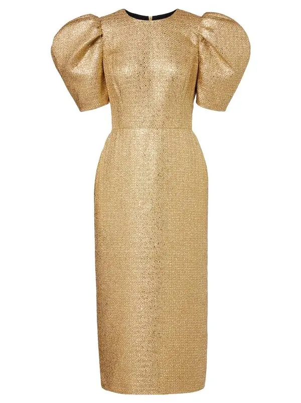 Carolina Herrera Puff-sleeve Midi Dress - Gold