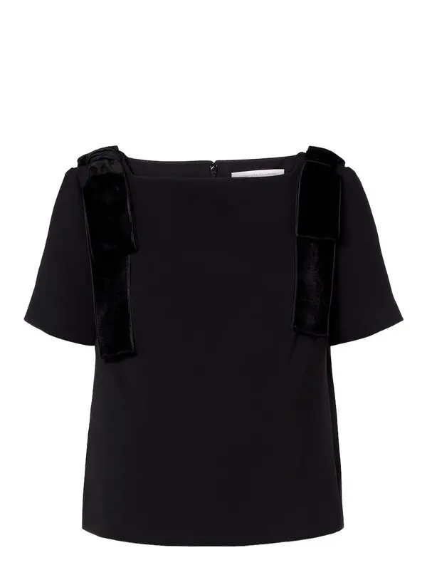 Carolina Herrera Bow Detail Velvet-trimmed Crepe Top - Black