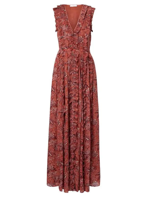 Ulla Johnson Aida Ruffled Silk-blend Chiffon Maxi Dress - Orange