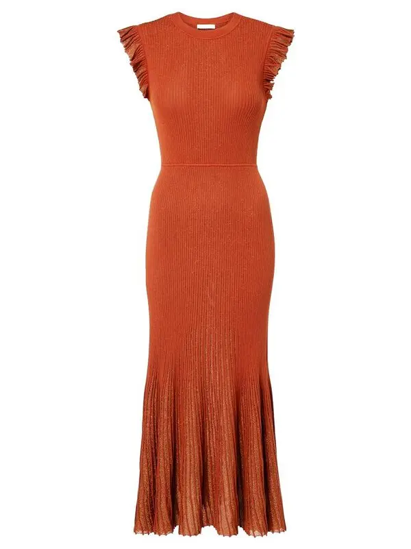 Ulla Johnson Noelle Knitted Lame Midi Dress - Orange