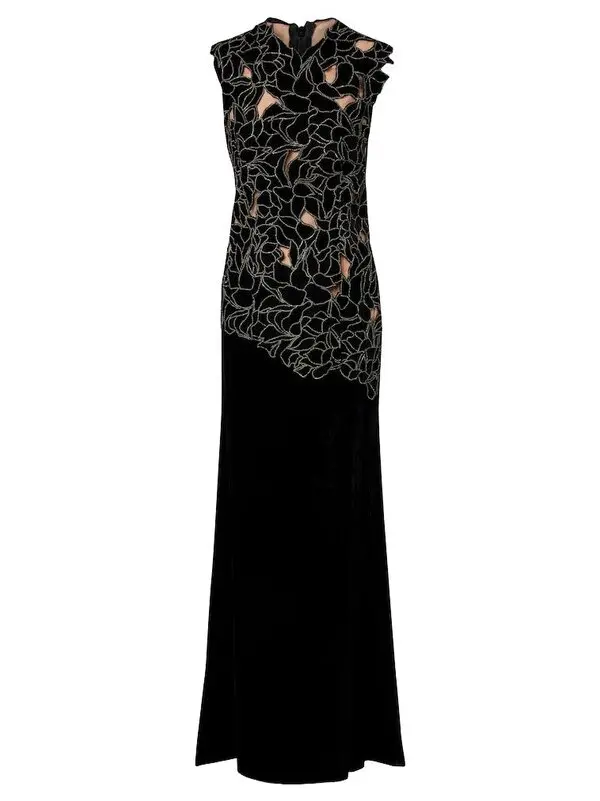 Costarellos Serisa Embellished Velvet Gown - Black