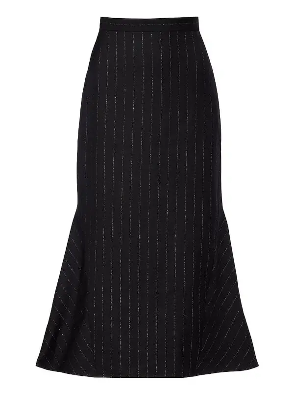 Erdem Pinstriped Wool Midi Skirt - Black