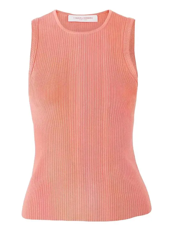 Carolina Herrera Ribbed Knit Tank With Braided Trim - Pink