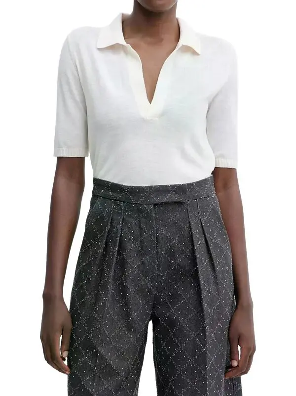 SIMONA CORSELLINI Short-sleeve V-neck Top - Neutrals