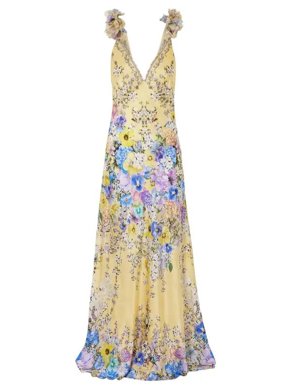 Camilla Appliquéd Embellished Floral-print Silk-satin Maxi Dress - Multi