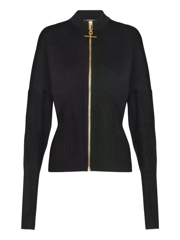 Balmain Zipped Knit Cardigan - Black