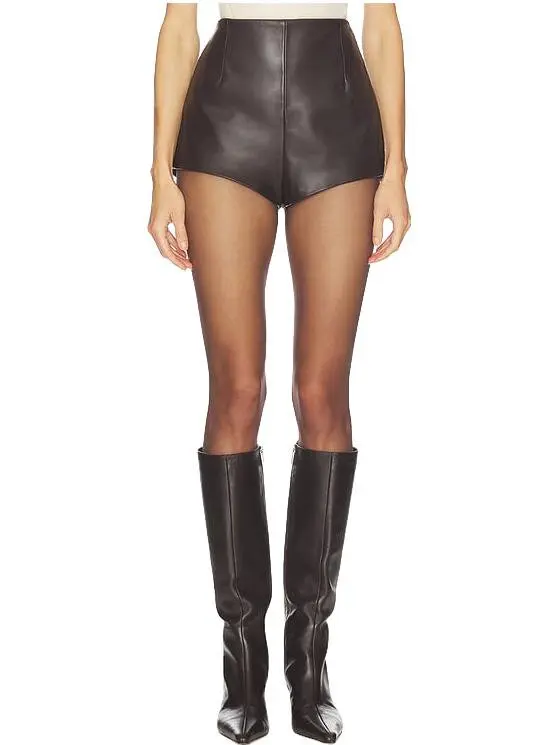 CAMILA COELHO Leather High-waisted Shorts - Chocolate