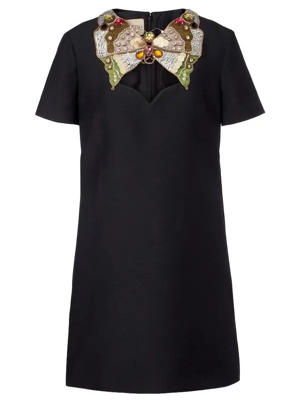 Valentino Garavani Embellished Wool And Silk Minidress - Black