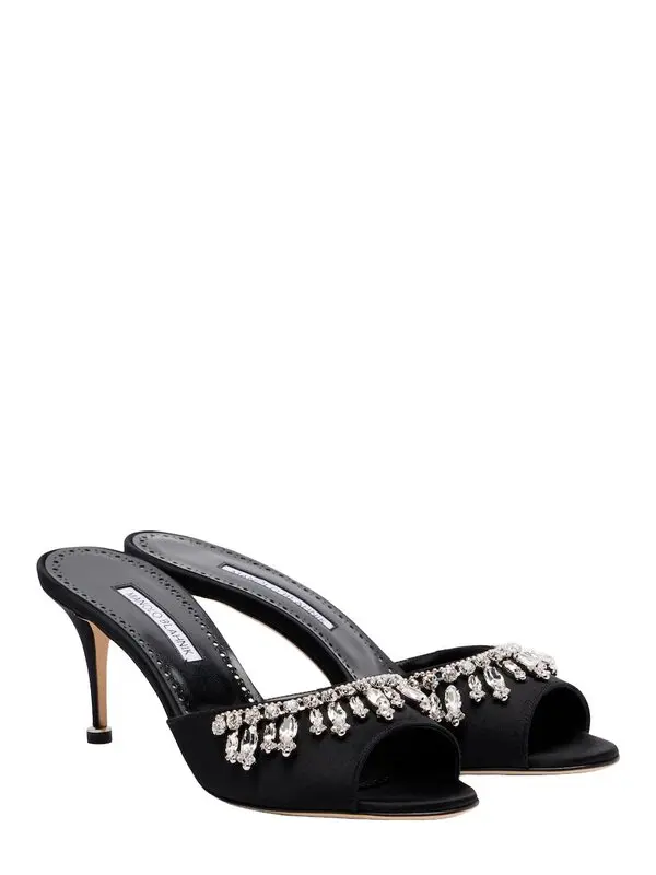 Manolo Blahnik Embellished Satin Mules - Black