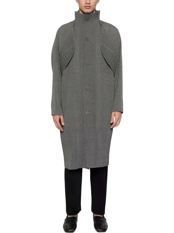 Issey Miyake Pleated Funnel Neck Coat - Grey