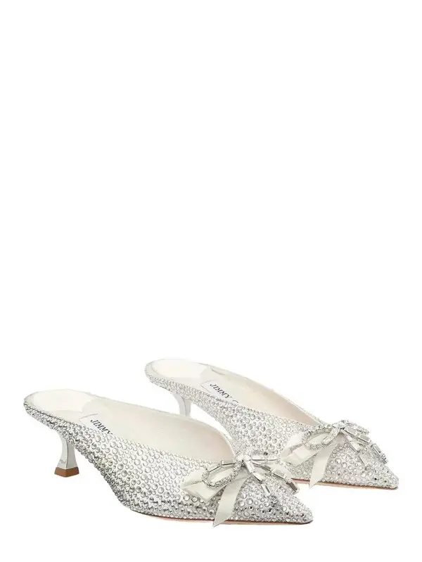 JIMMY CHOO Auria Crystal Bow Mules - Silver
