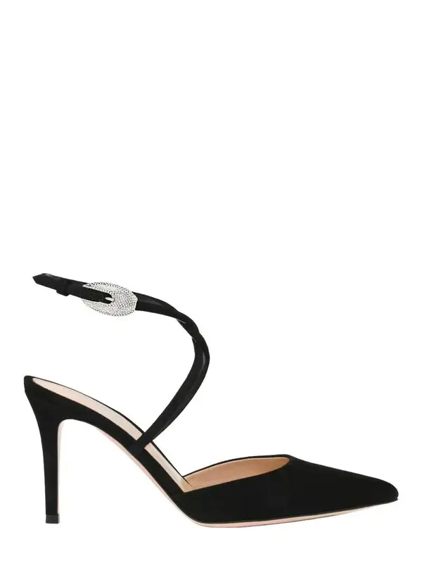 GIANVITO ROSSI Suede Slingback Pumps With Crystal Embellishment - Black