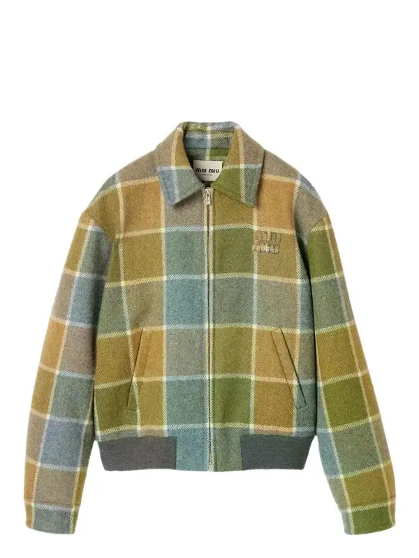 Miu Miu Checked Bomber Jacket - Brown