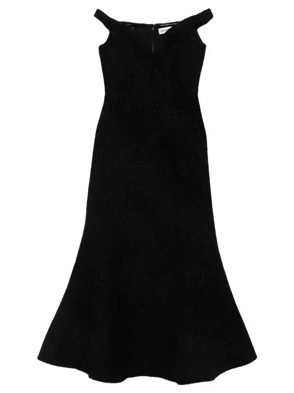 SELF-PORTRAIT Off-shoulder Boucle Midi Dress - Black