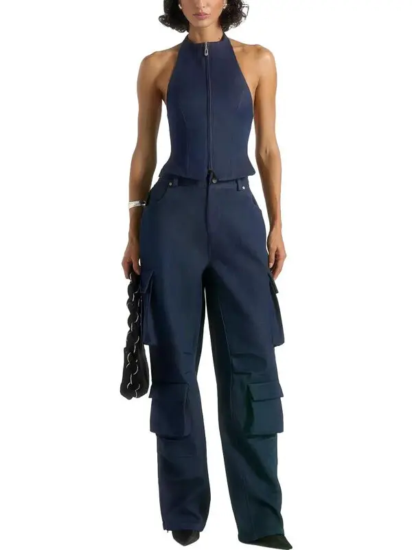 Manière De Voir Halterneck Backless Top With Zip Front - Blue
