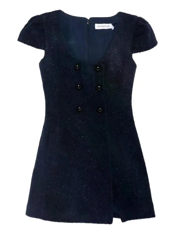 SELF-PORTRAIT Buttoned Mini Dress - Blue