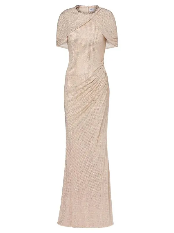 SELF-PORTRAIT Embellished Cape Maxi Dress - Beige