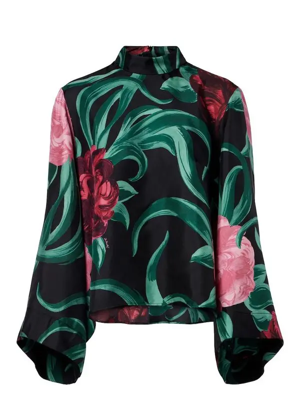 La DoubleJ Make An Exit' Floral Silk Twill Top - Multicoloured