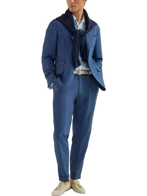 Brunello Cucinelli Notched-lapels Blazer - Blue