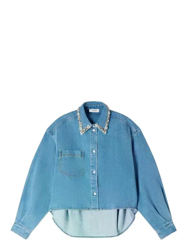 Sandro Embellished-collar Denim Shirt - Blue