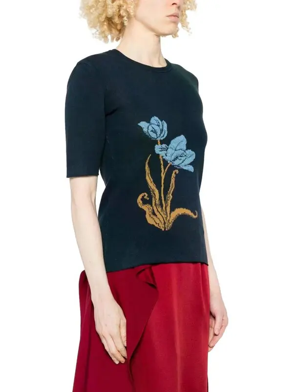 Erdem Floral Motif Knitted T-shirt - Blue