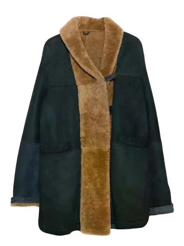 ROMEO GIGLI 1990s Shearling Trimmed Buttoned Coat - Blue