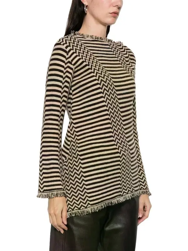 Gianfranco Ferre 1990s Striped Fringed Wool Sweater - Brown