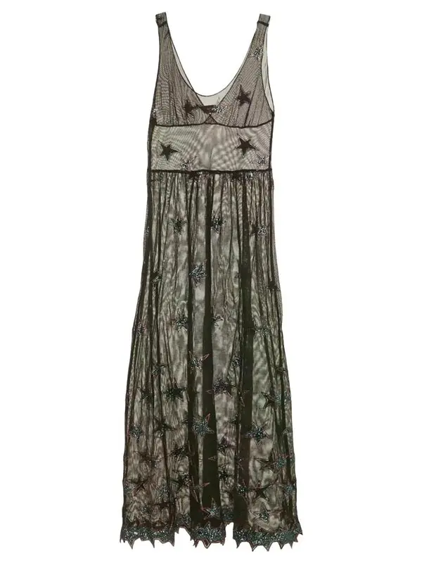 FLEUR DU MAL Star Embellished Mesh Maxi Dress - Black