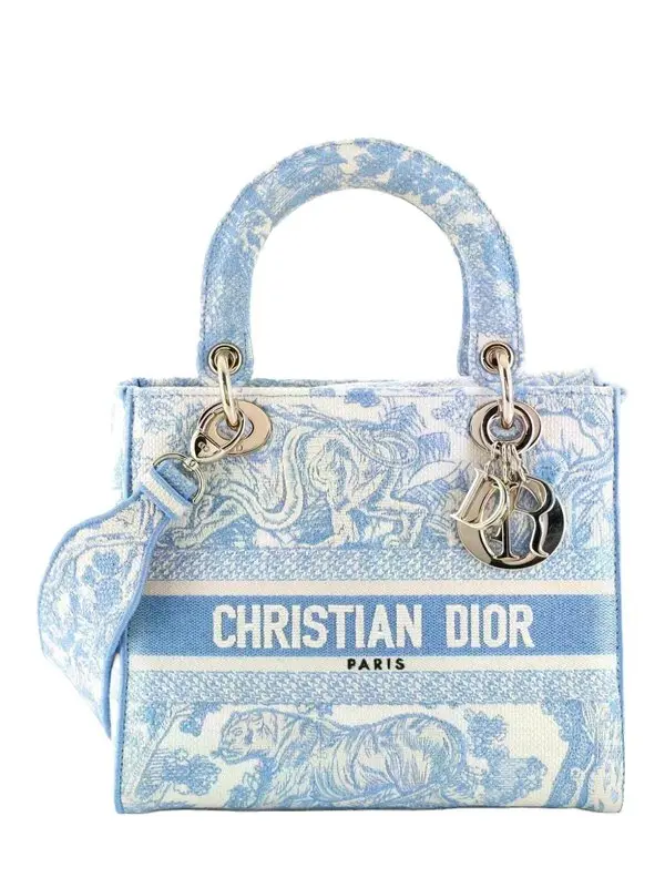 Dior Toile De Jouy Lady D-lite Bag Embroidered Canvas Tote Bag - Blue